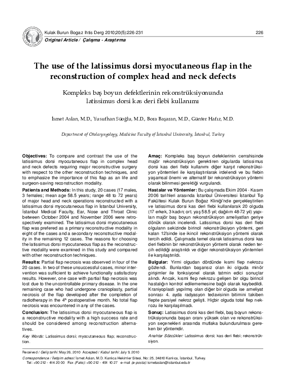 (PDF) The use of the latissimus dorsi myocutaneous flap in the reconstruction of complex head ...