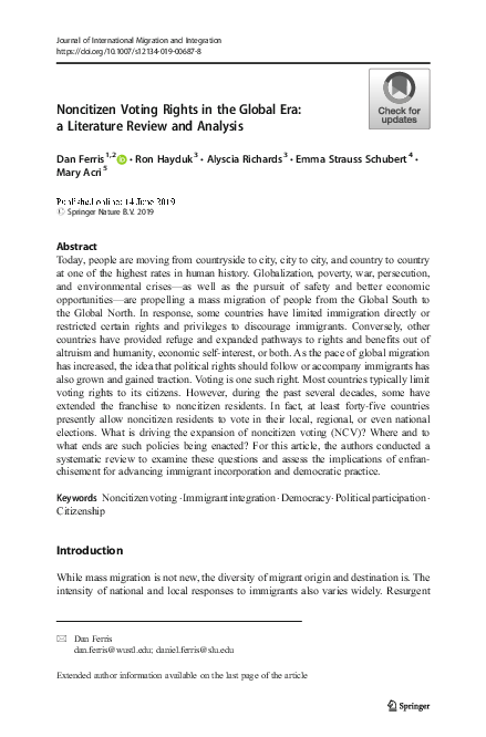 (PDF) Noncitizen Voting Rights in the Global Era: a Literature Review ...