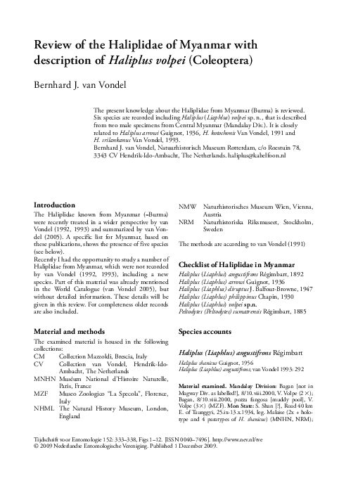 (PDF) Review of the Haliplidae of Myanmar with description of Haliplus ...