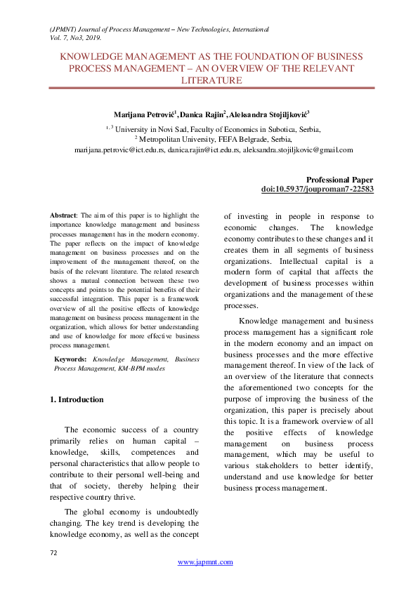 (PDF) Knowledge management as the foundation of business process ...