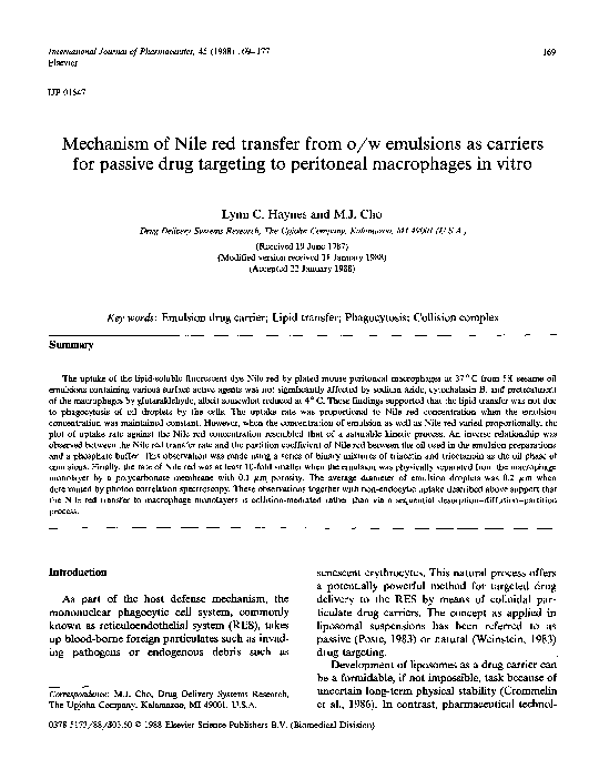 (PDF) Mechanism of Nile red transfer from o/w emulsions as carriers for ...