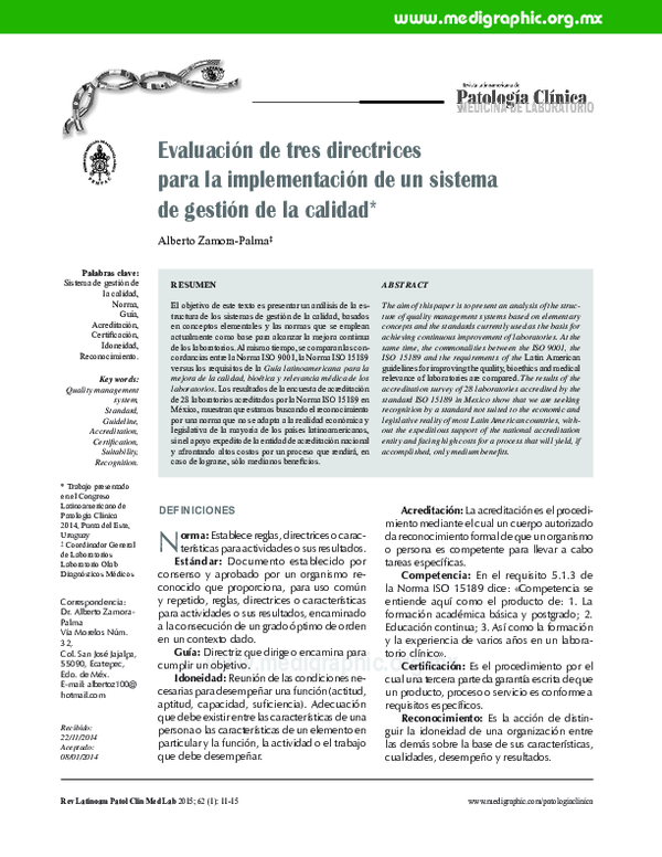 (PDF) Evaluación de tres directrices para la implementación de un sistema de gestión de la calidad*