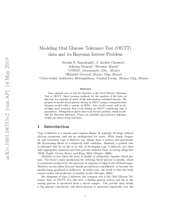 (PDF) Modeling Oral Glucose Tolerance Test (OGTT) data and its Bayesian ...
