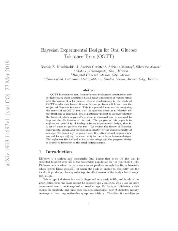 (PDF) Bayesian Experimental Design for Oral Glucose Tolerance Tests ...