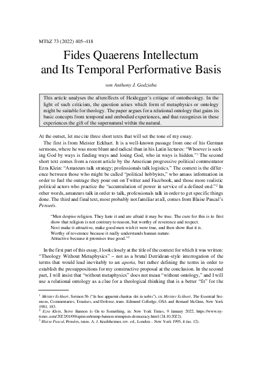 (PDF) Fides Quaerens Intellectum and Its Temporal Performative Basis ...
