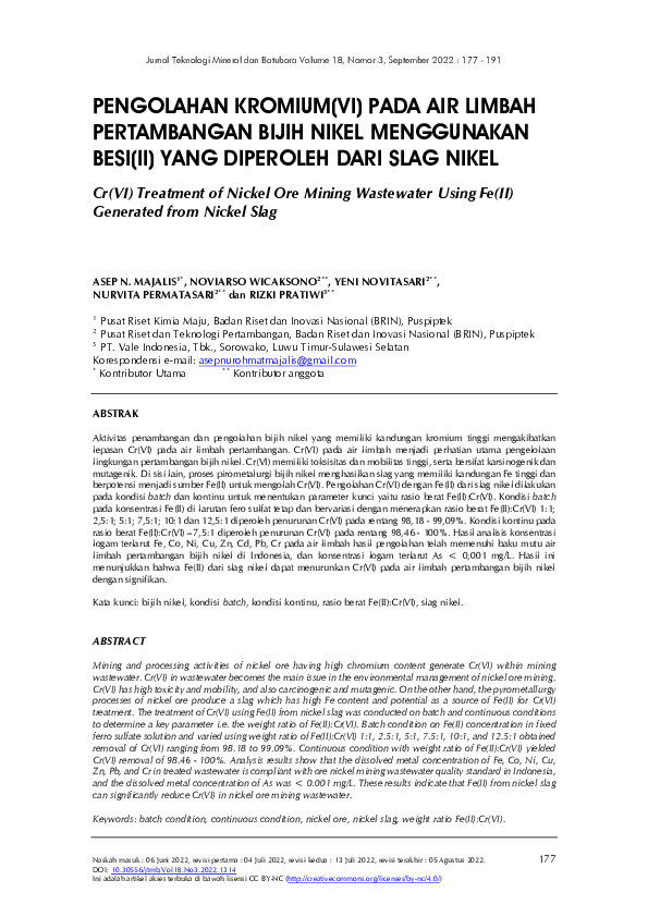 (PDF) Pengolahan kromium(vi) pada air limbah pertambangan bijih nikel ...