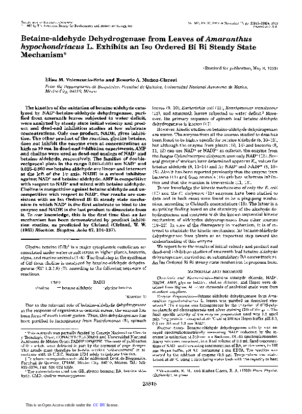 (PDF) Betaine-aldehyde dehydrogenase from leaves of Amaranthus ...