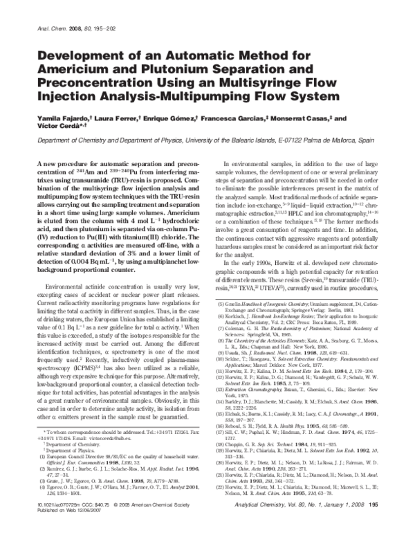 (PDF) Development of an Automatic Method for Americium and Plutonium Separation and ...