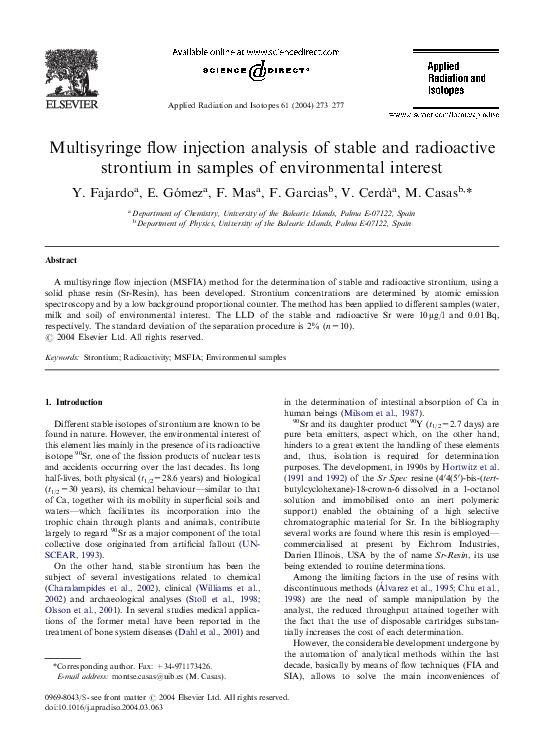 (PDF) Multisyringe flow injection analysis of stable and radioactive yttrium in water and ...