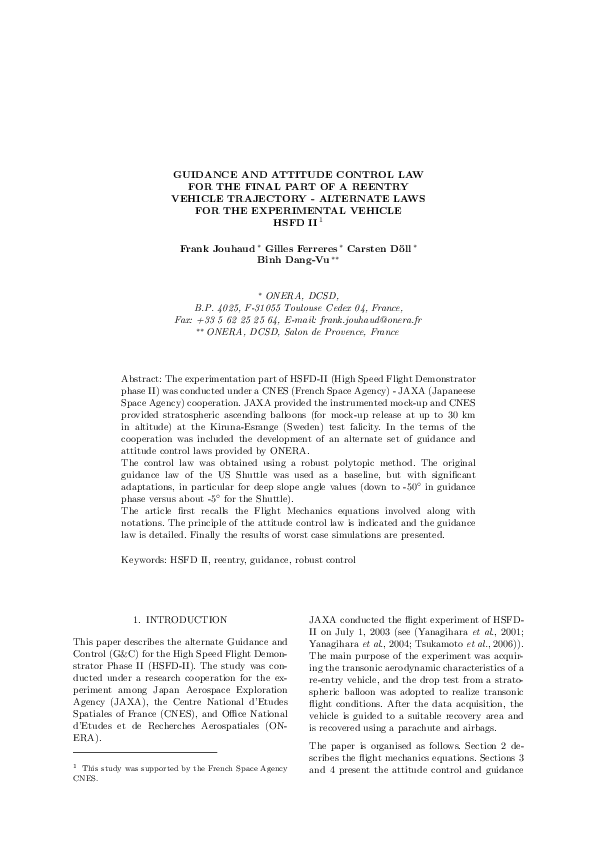 (PDF) Guidance and attitude control law for the final part of a reentry ...