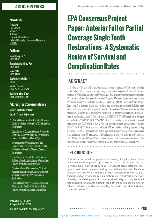(PDF) EPA Consensus Project Paper: Anterior Full or Partial Coverage ...