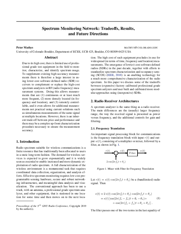 (PDF) Spectrum Monitoring Network: Tradeoffs, Results, and Future Directions | Peter Mathys ...