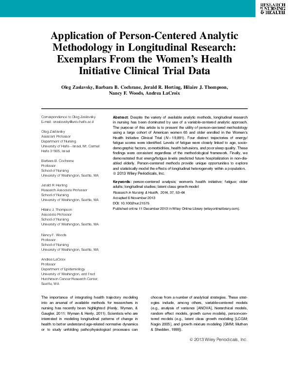 (PDF) Application of Person-Centered Analytic Methodology in ...