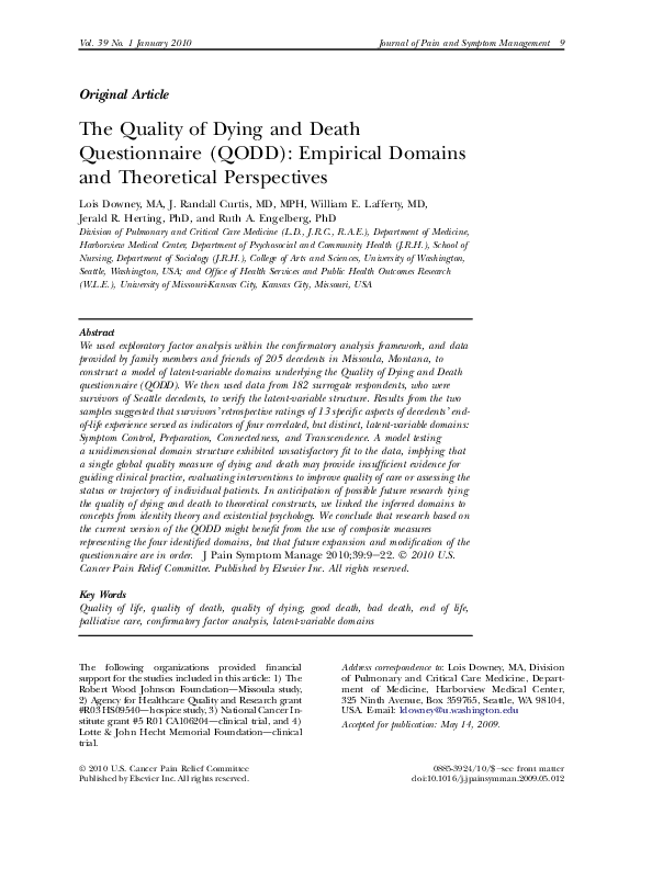 (PDF) The Quality of Dying and Death Questionnaire (QODD): Empirical ...