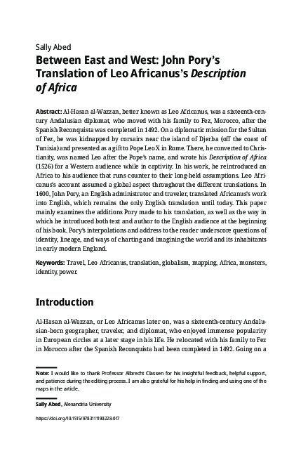 (PDF) Between East and West: John Pory's Translation of Leo Africanus's ...