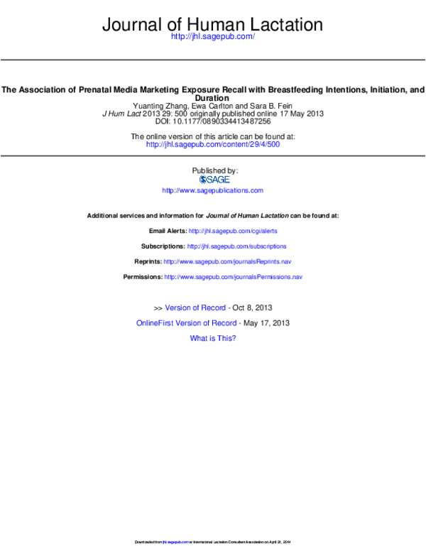 (PDF) The Association of Prenatal Media Marketing Exposure Recall with ...