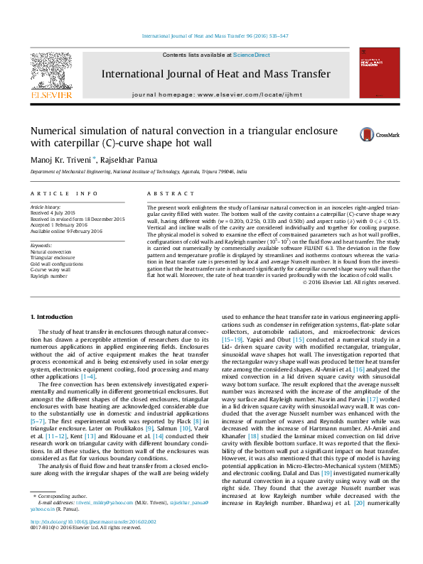 Pdf Numerical Simulation Of Natural Convection In A Square Cavity