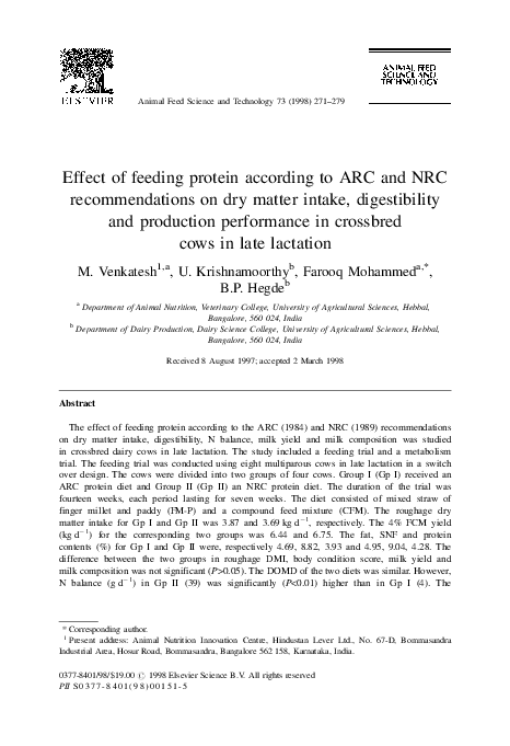 (PDF) Effect of feeding protein according to ARC and NRC ...