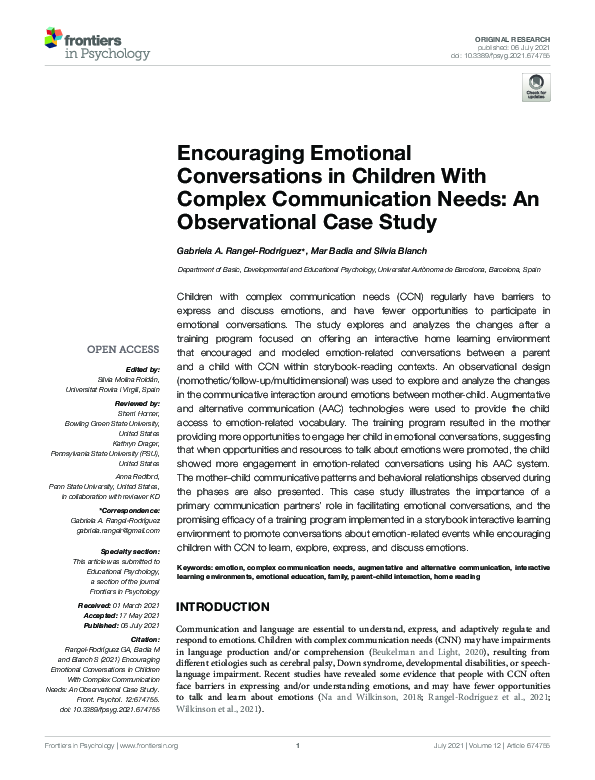 (PDF) Encouraging Emotional Conversations in Children With Complex ...