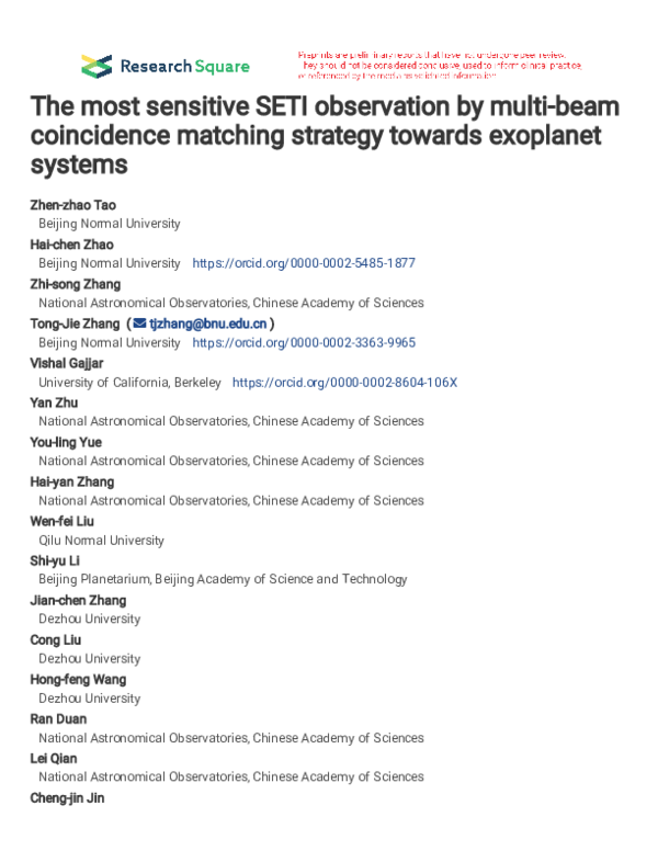 (PDF) The most sensitive SETI observation by multi-beam coincidence ...