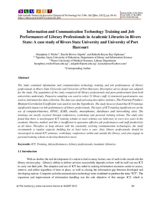 (PDF) Information and Communication Technology Training and Job ...