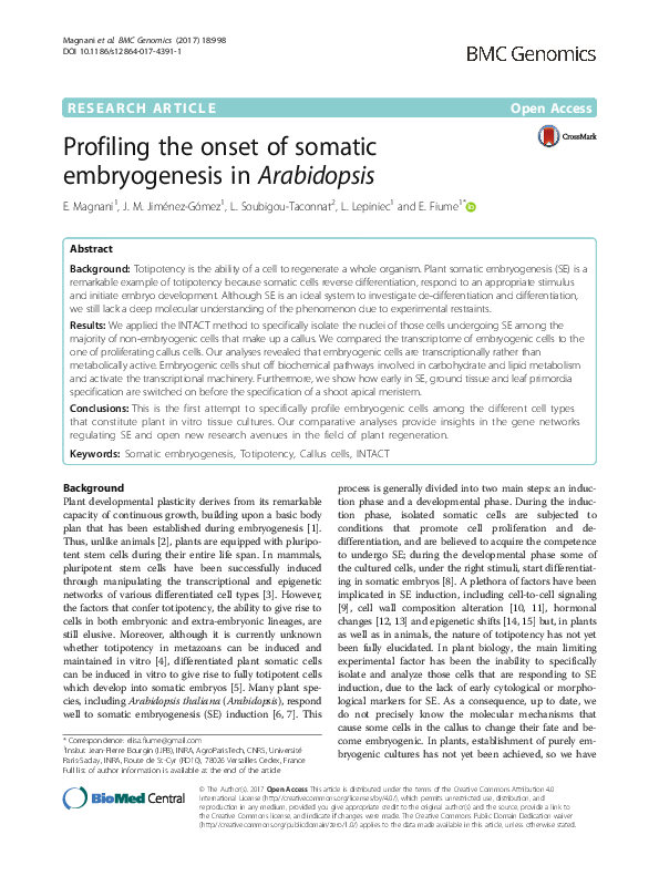 (PDF) Profiling the onset of somatic embryogenesis in Arabidopsis