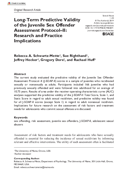 Pdf Long Term Predictive Validity Of The Juvenile Sex Offender Assessment Protocol Ii