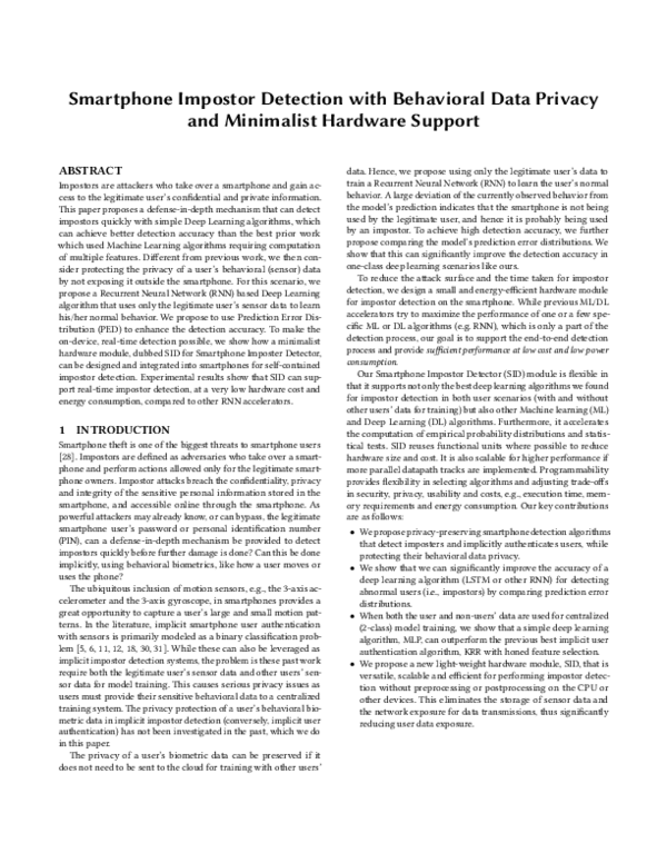 (PDF) Smartphone Impostor Detection with Behavioral Data Privacy and ...