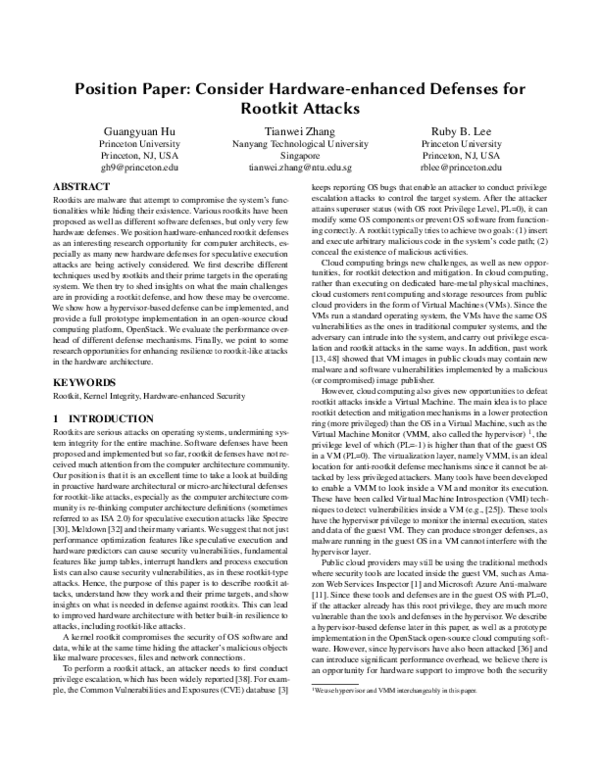 (PDF) Position Paper: Consider Hardware-enhanced Defenses for Rootkit ...