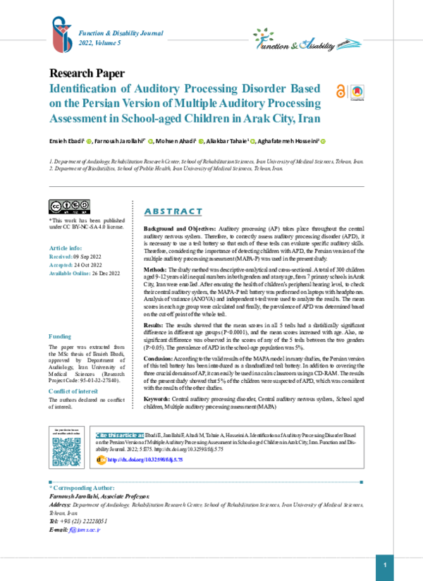(PDF) Identification of Auditory Processing Disorder Based on the Persian Version of Multiple ...