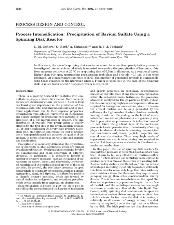 (PDF) Process Intensification: Precipitation of Barium Sulfate Using a ...