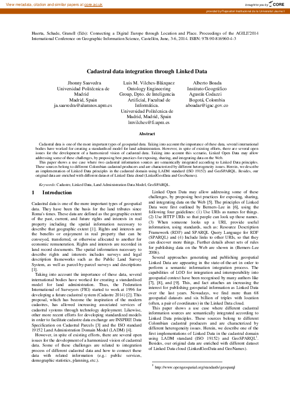 (PDF) Cadastral data integration through Linked Data