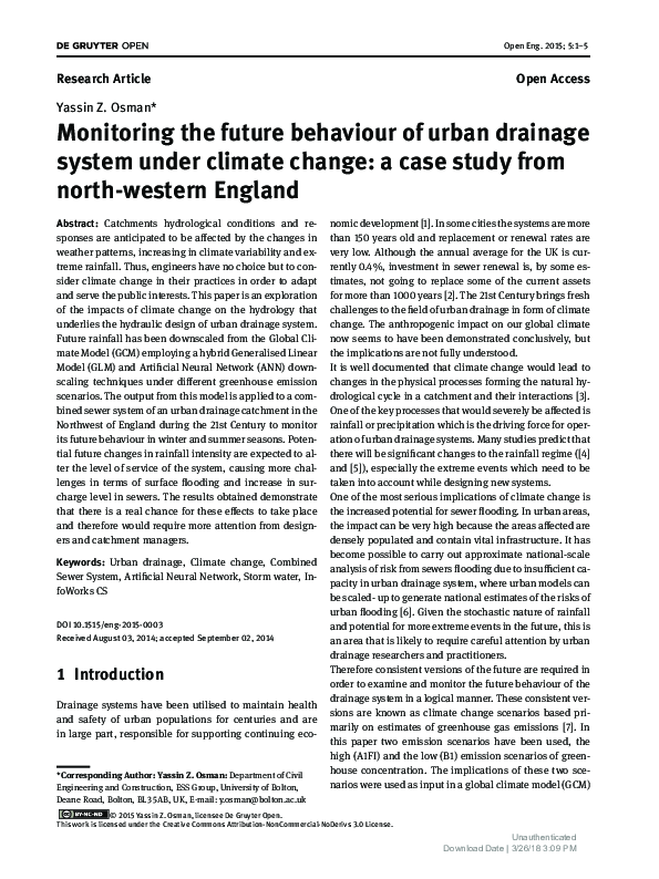 (PDF) Monitoring the future behaviour of urban drainage system under ...
