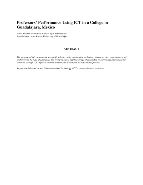 (PDF) Professors' Performance Using ICT in a College in Guadalajara ...