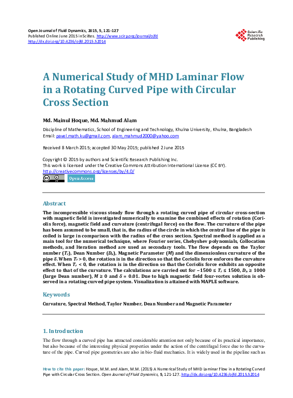 (PDF) A Numerical Study of MHD Laminar Flow in a Rotating Curved Pipe with Circular Cross ...
