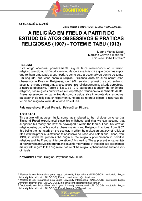 (PDF) A Religião Em Freud a Partir Do Estudo De Atos Obsessivos e ...