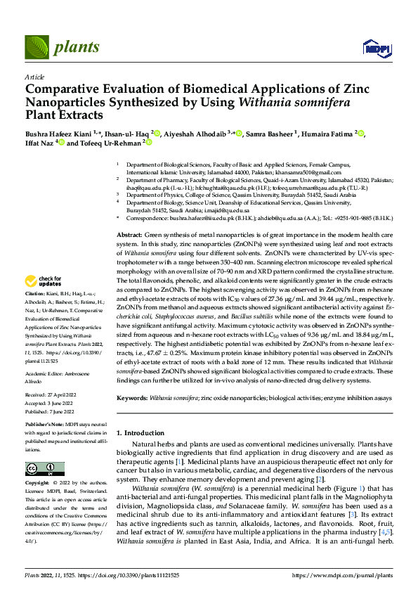 (PDF) Comparative Evaluation of Biomedical Applications of Zinc Nanoparticles Synthesized by ...
