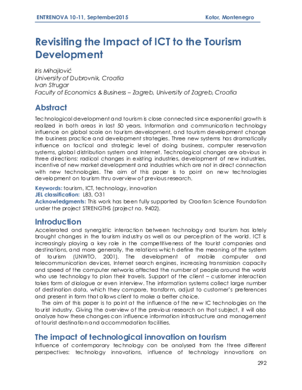 (PDF) Revisiting the Impact of ICT to the Tourism Development