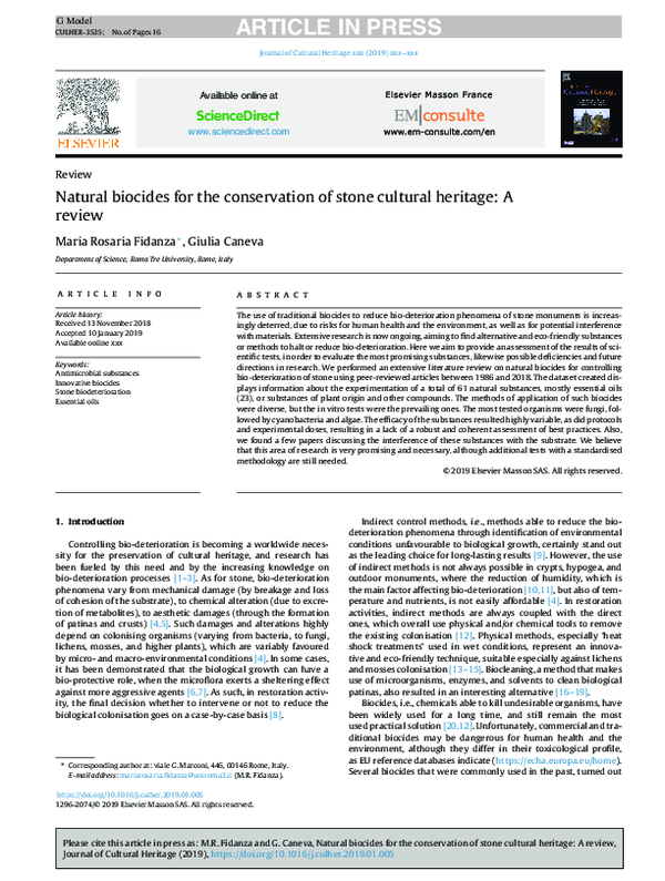 (PDF) Natural biocides for the conservation of stone cultural heritage ...