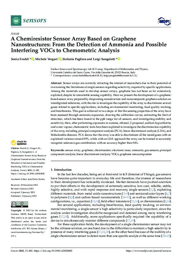 Pdf A Chemiresistor Sensor Array Based On Graphene Nanostructures From The Detection Of