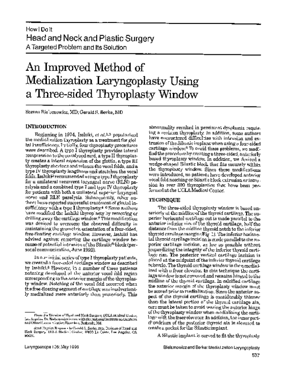 (PDF) An improved method of medialization laryngoplasty using a three ...