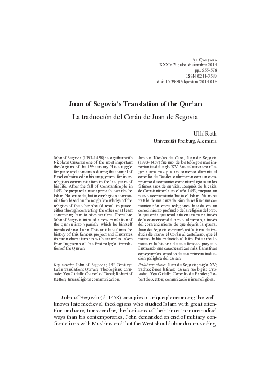 (PDF) Juan of Segovia’s Translation of the Qur’ān