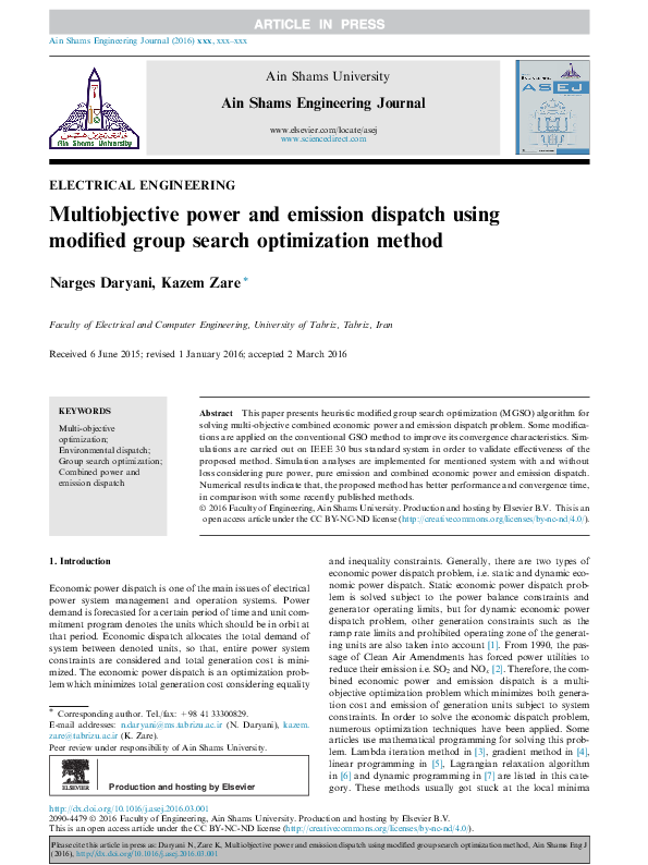 Pdf Multiobjective Power And Emission Dispatch Using Modified Group Search Optimization Method