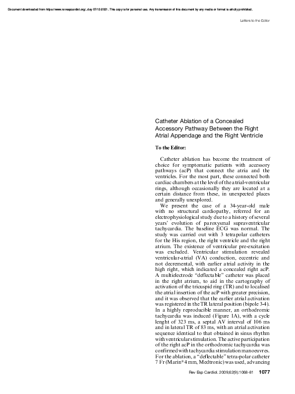 (PDF) Catheter Ablation of a Concealed Accessory Pathway Between the ...