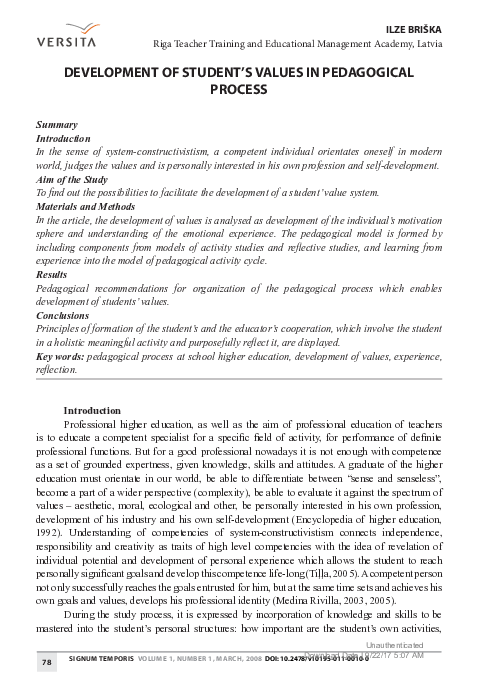 (PDF) Development of Student's Values in Pedagogical Process