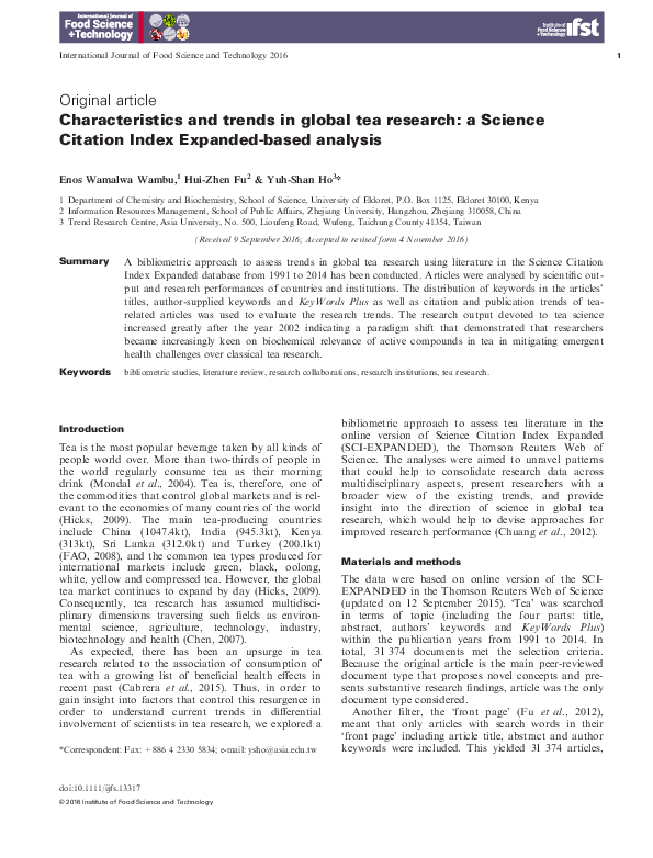 (PDF) Characteristics and trends in global tea research: a Science ...