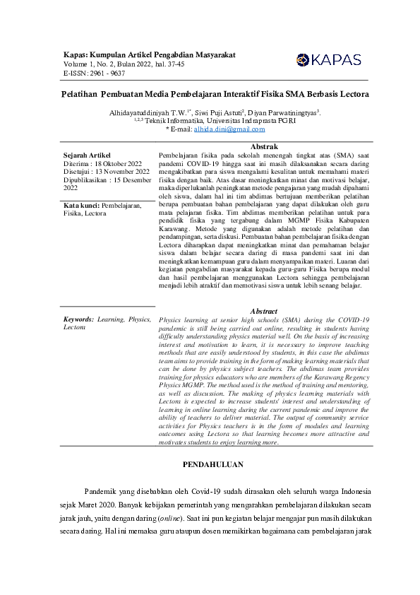 (PDF) Pelatihan Pembuatan Media Pembelajaran Interaktif Fisika SMA Berbasis Lectora