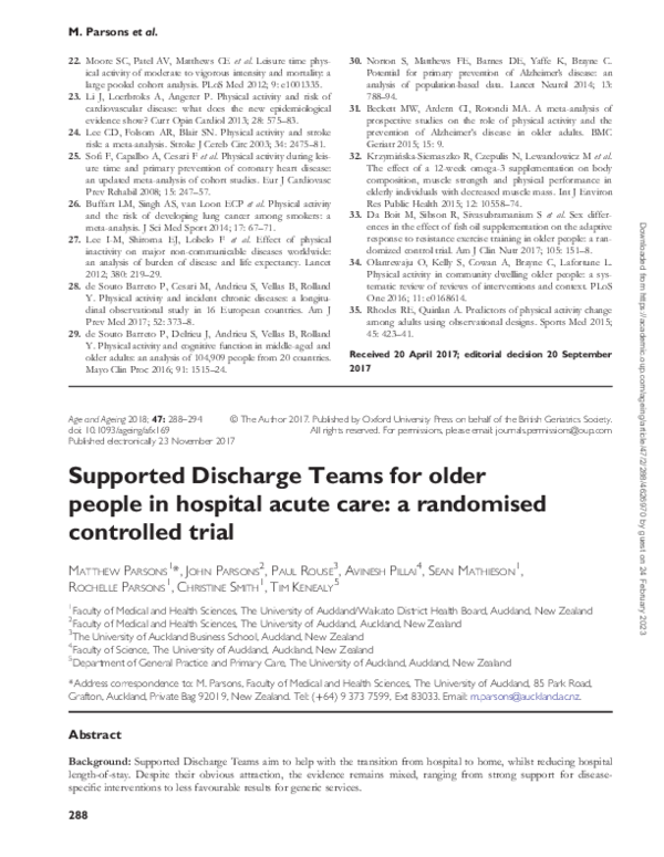 (PDF) Supported Discharge Teams for older people in hospital acute care ...