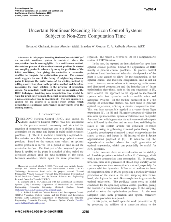 (PDF) Uncertain Nonlinear Receding Horizon Control Systems Subject to Non-Zero Computation Time