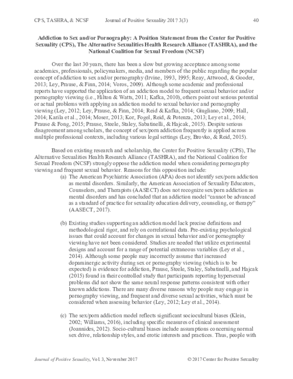 Pdf Addiction To Sex Andor Pornography A Position Statement From 2293